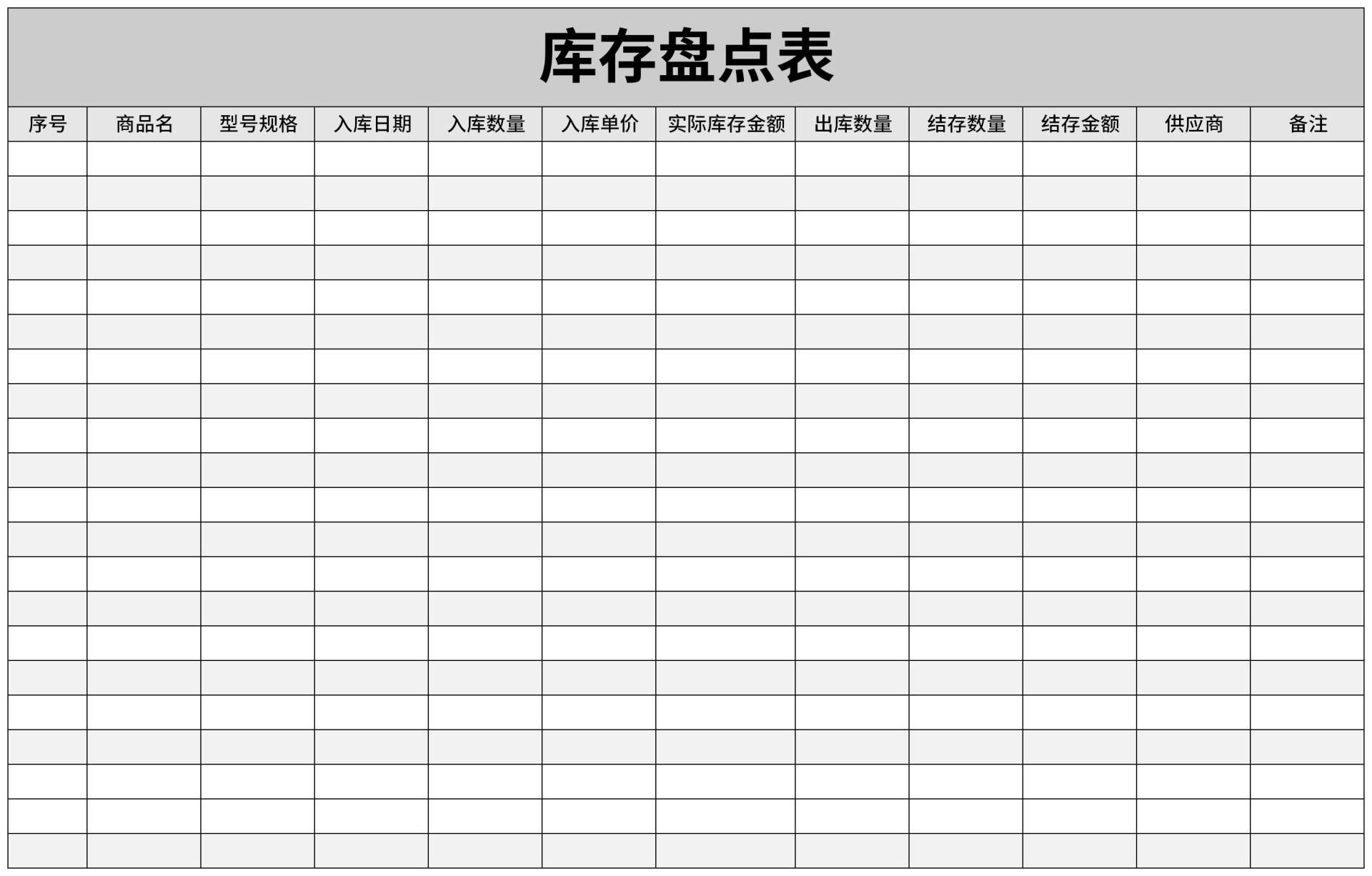 库存盘点表excel模板 完美办公